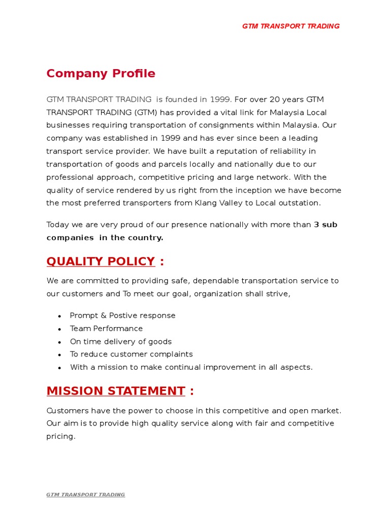 Company Profile Template | PDF | Transport | Logistics