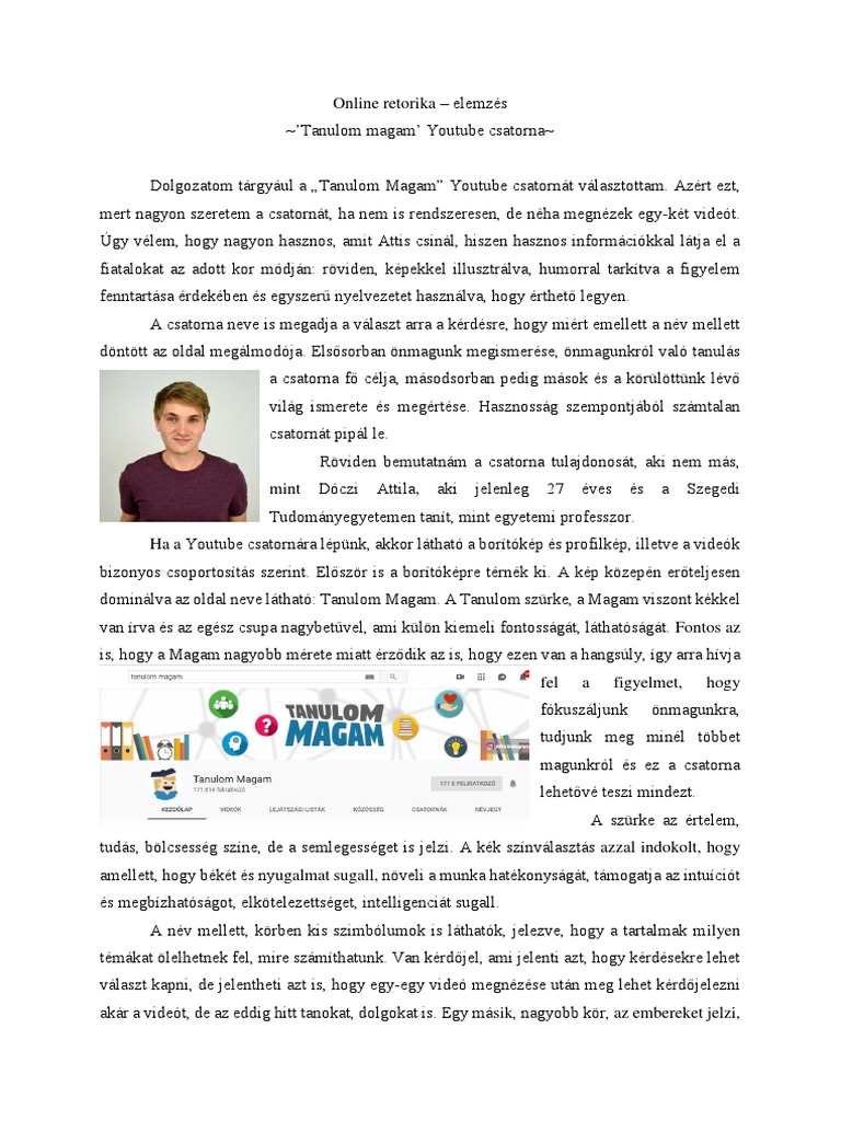 'Tanulom Magam' Youtube Csatorna Online Retorikai Elemzése | PDF