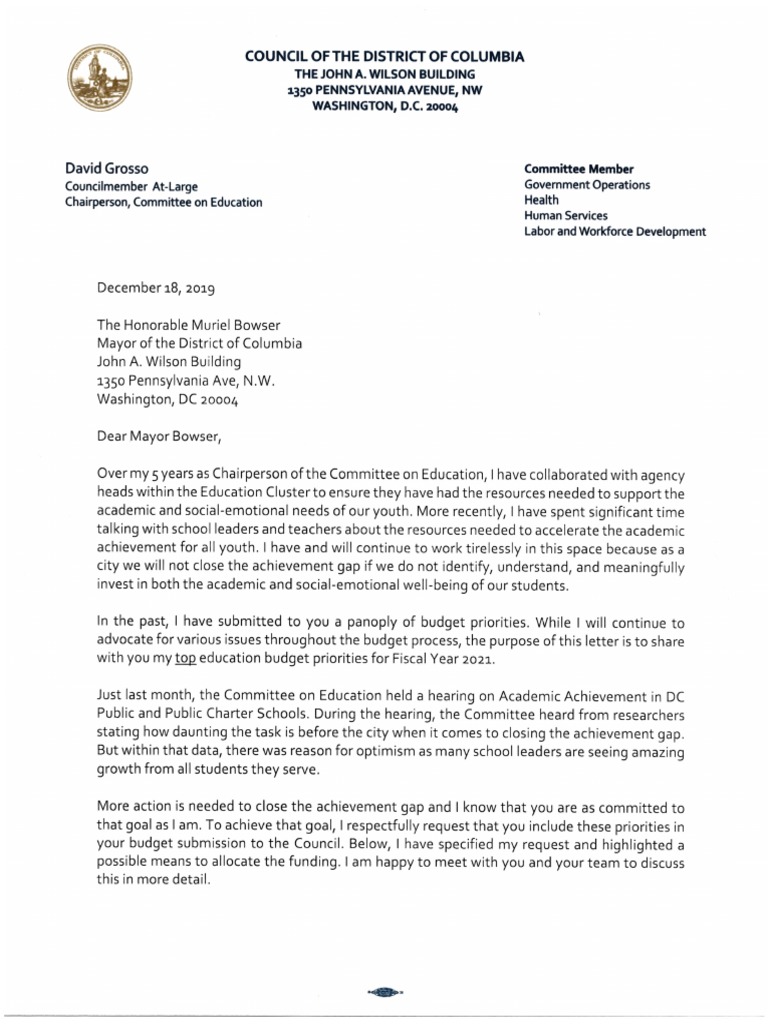 FY21 Budget Letter To Mayor | PDF