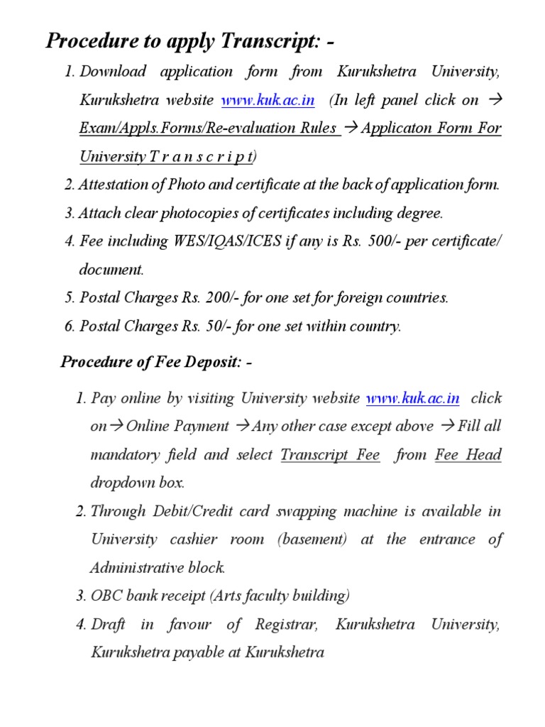 Kurukshetra University Transcript Application Guide | PDF | Technology ...