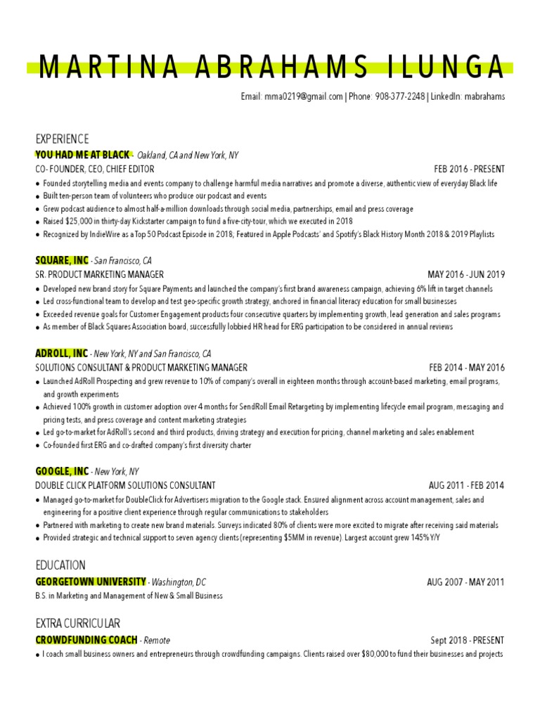Martina Abrahams 2019 Resume | PDF | Mass Media | Marketing