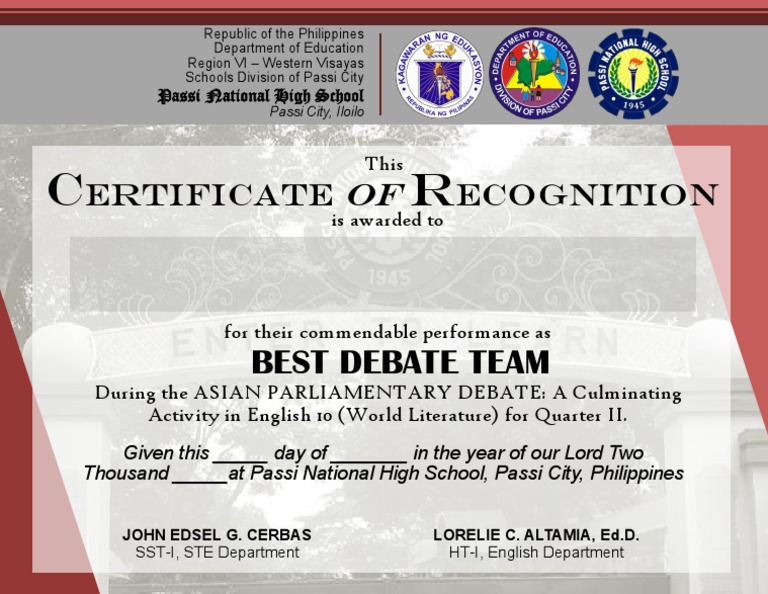 Best Debate Team Certificats Template | PDF