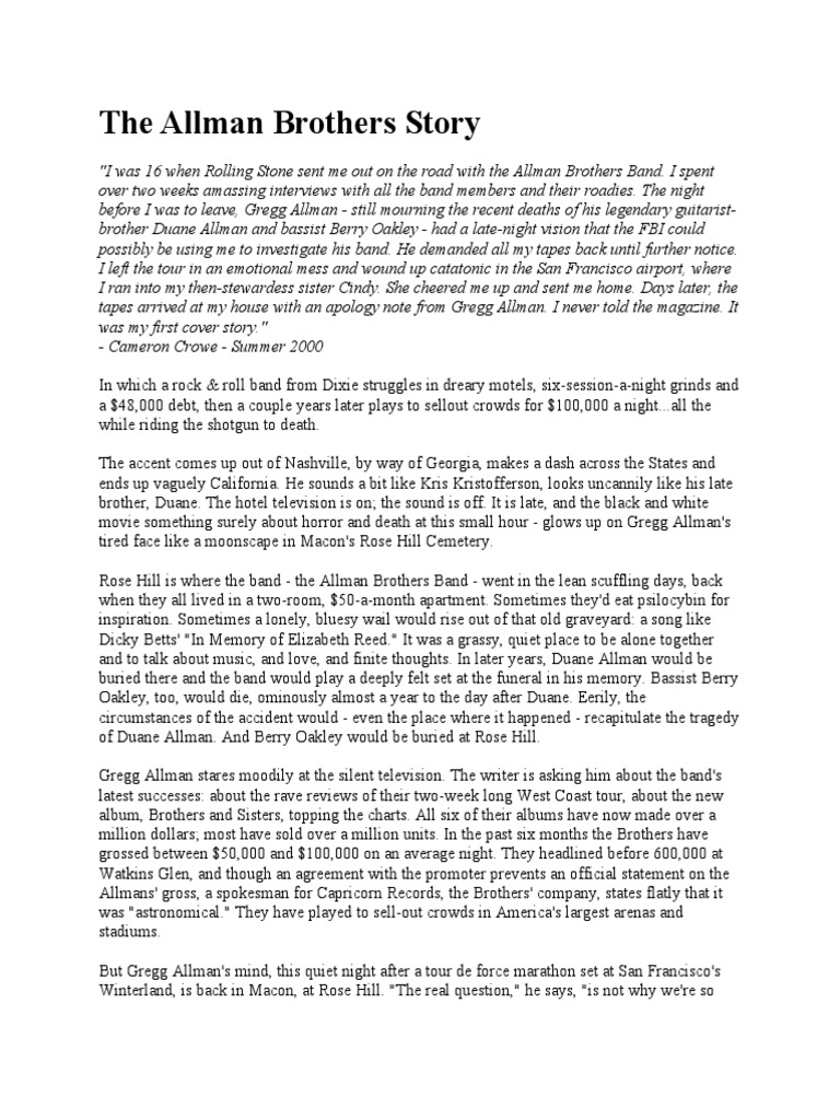 The Allman Brothers Story by Cameron Crowe | PDF