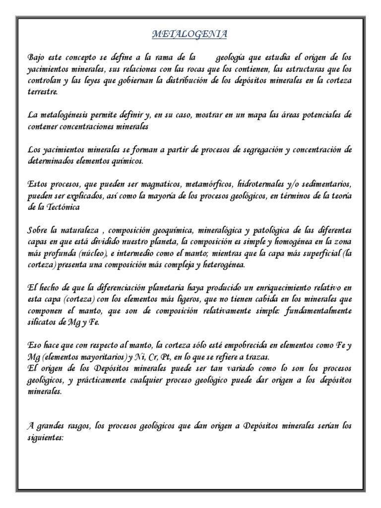 METALOGENIA | PDF | Minerales | Roca (geología)