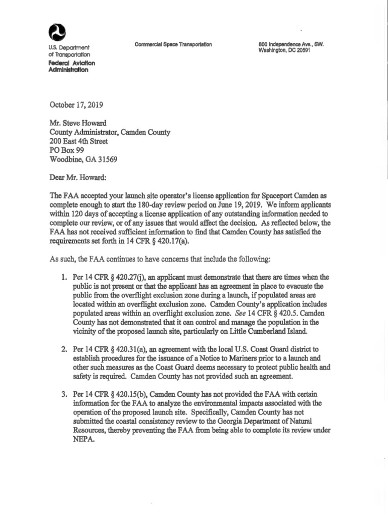 Camden 120 Day Letter Steve Howard | PDF | Federal Aviation ...