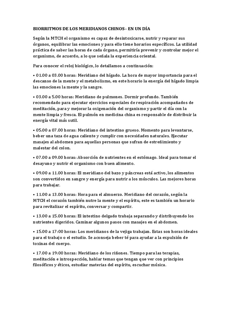 Biorritmos de Los Meridianos Chinos | PDF | Digestión | Anatomia animal