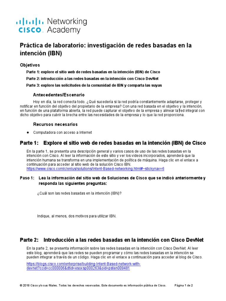 4.1.3.4 Lab - Researching Intent-Based Networking (IBN) PDF | PDF | Blog | Red mundial