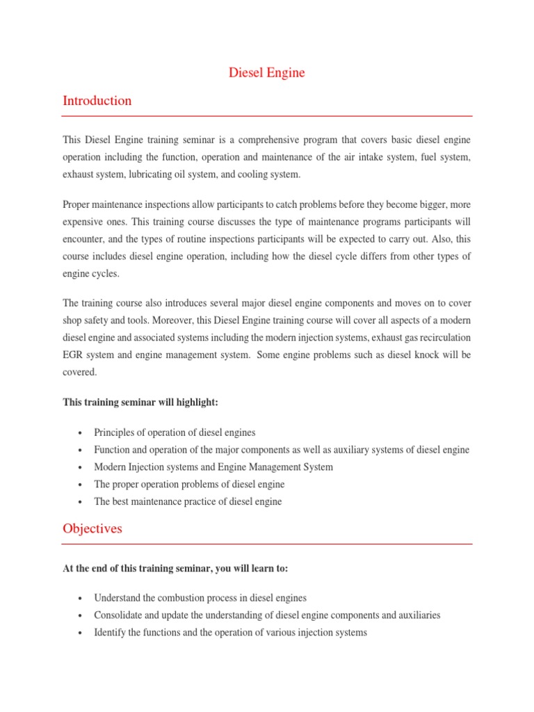 Comprehensive Diesel Engine Training: Principles, Systems, Operation ...