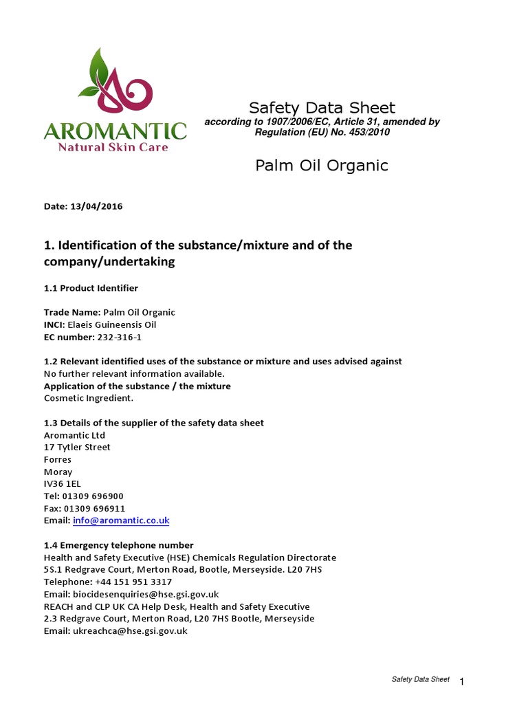 Palm Oil Organic SDS Aro PDF | PDF | Dangerous Goods | Prevention