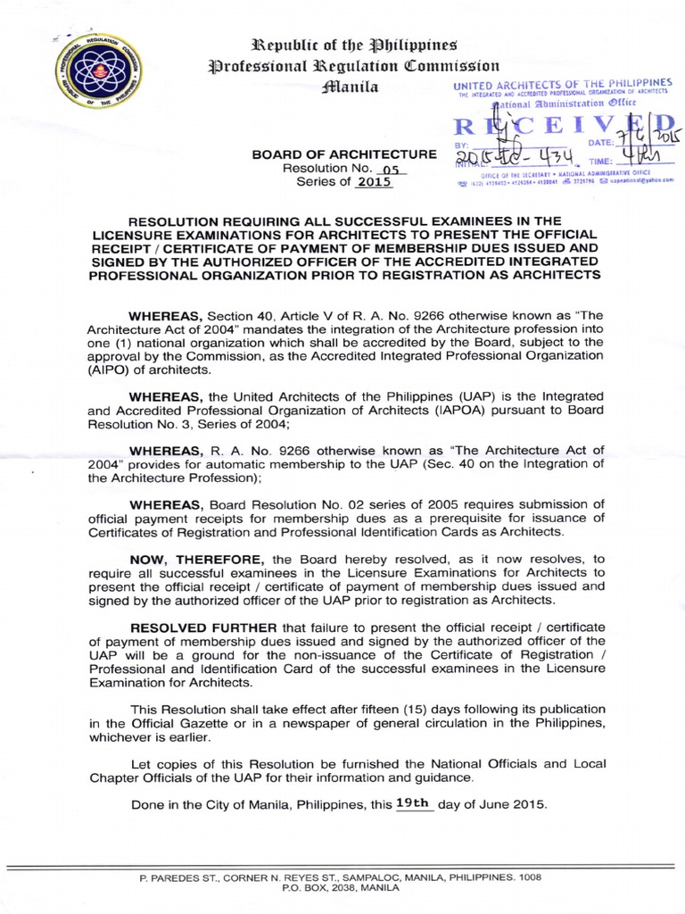 PRBOA Resolution No. 5 PDF | PDF | Architect | Qualifications
