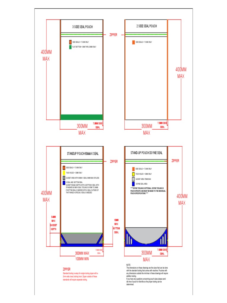 Standard Pouch Sizes SUP-Model | PDF | Industrial Processes | Equipment