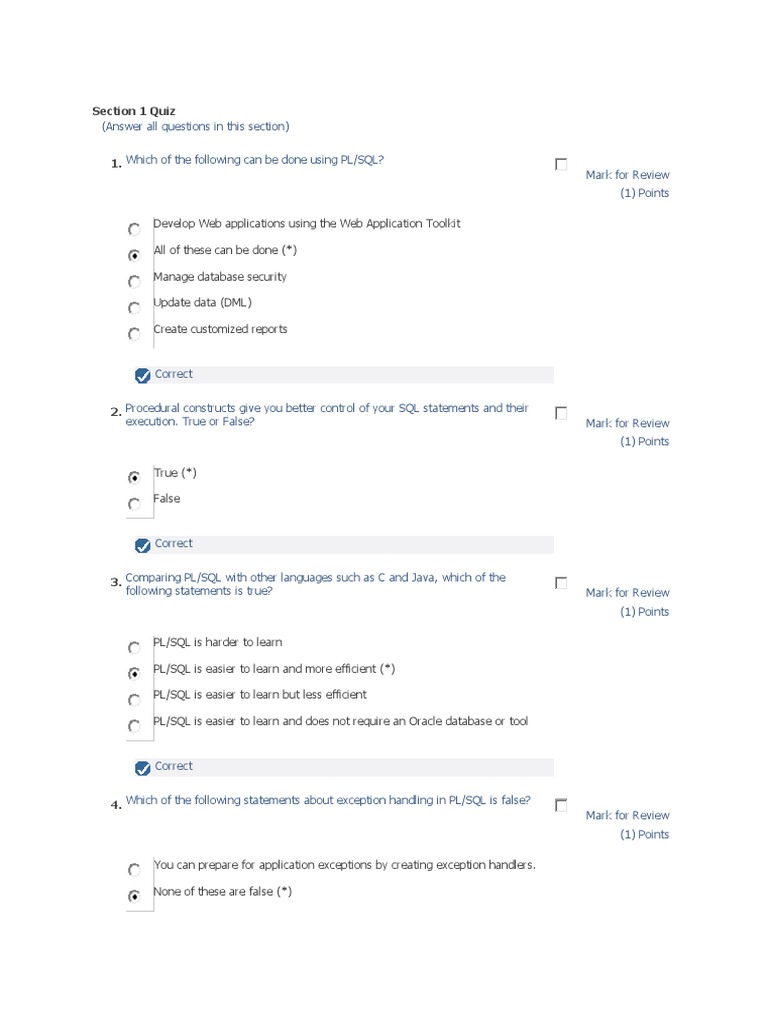 Section 1 Quiz | PDF | Pl/Sql | Subroutine