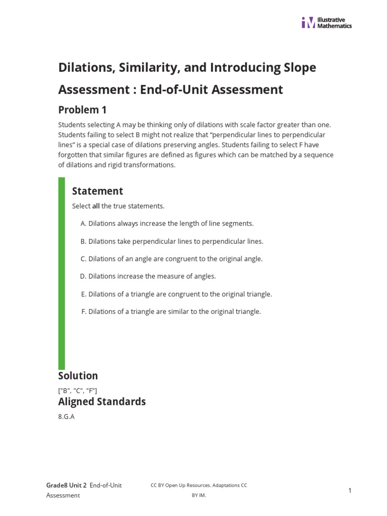 Grade 8 Unit 2 Assessment: Dilations & Similarity | PDF | Triangle ...