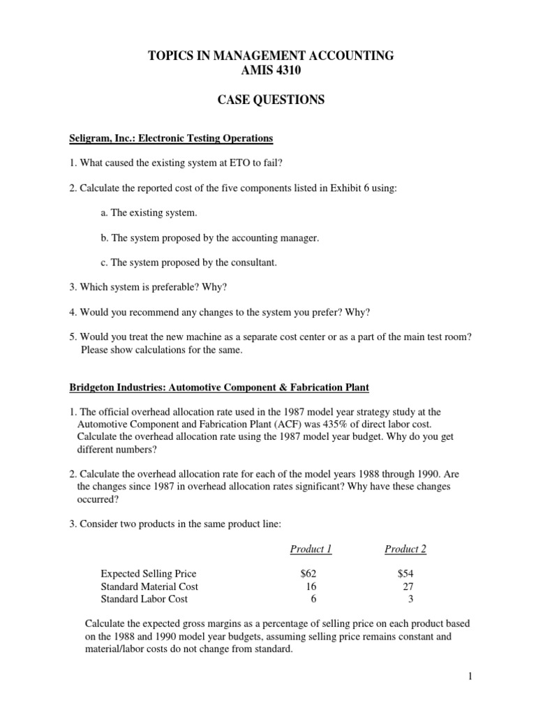 Management Accounting Case Studies | PDF | Cost | Business Economics