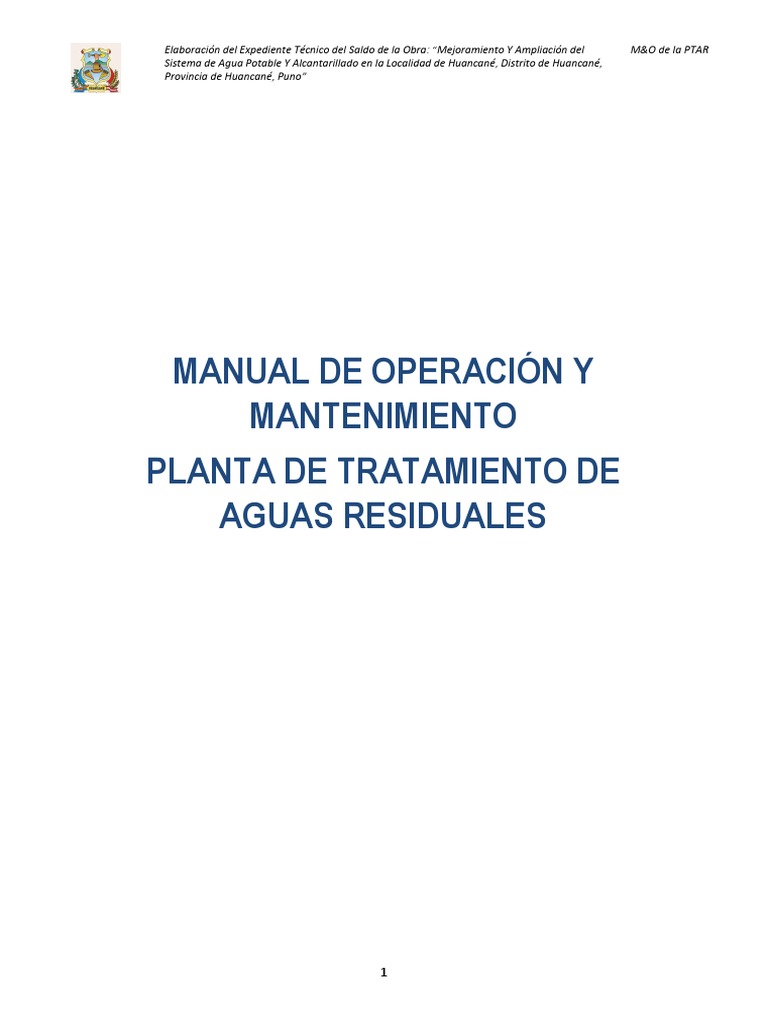 Manual de Operación y Mantenimiento Ptar | PDF | Aguas residuales | Agua