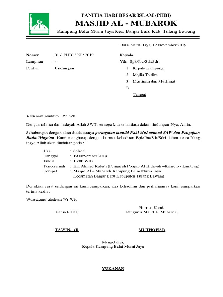 Contoh Undangan Phbi Maulid Nabi | PDF