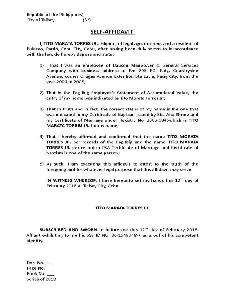 Affidavit - Middle - Pag-Ibig | PDF | Affidavit | Legal Documents