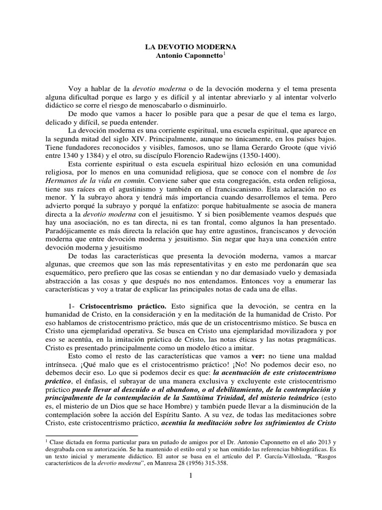 Caponnetto. La Devotio Moderna Corrección P. Javier | PDF | Mal ...