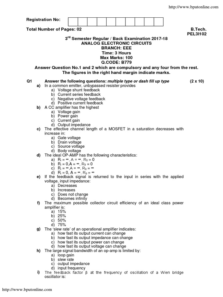 Btech Eee 3 Sem Analog Electronic Circuits Pel3i102 2018 | PDF | Amplifier | Operational Amplifier