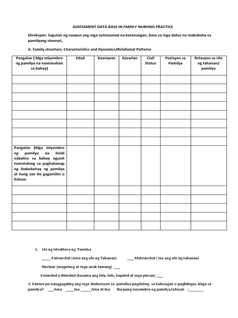 Family Data Base Assessment | PDF