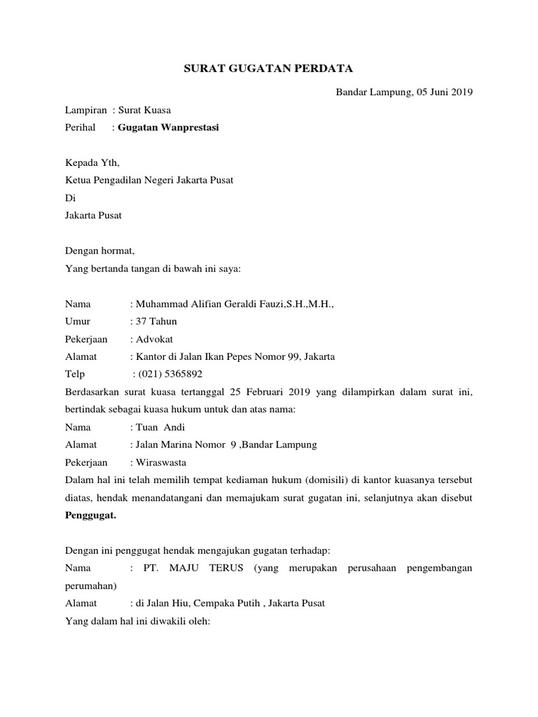 Surat Gugatan Perdata | PDF