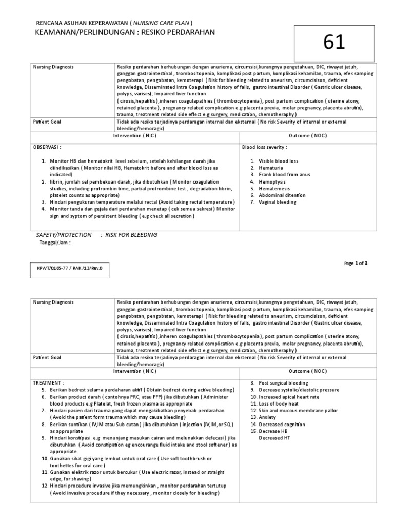 NCP Resiko Perdarahan | PDF | Bleeding | Coagulation