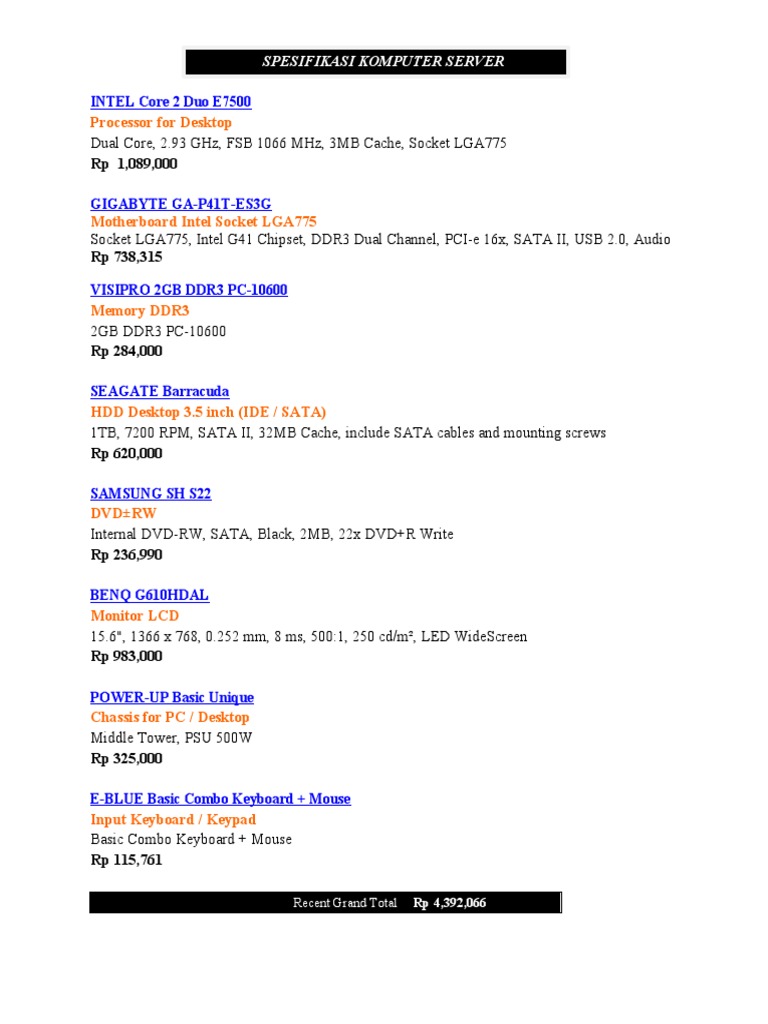 Spesifikasi Komputer Server Intel | PDF