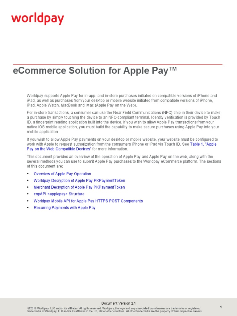 Worldpay Ecomm Apple Pay Solution 2.1 | PDF | Apple Pay | Ios