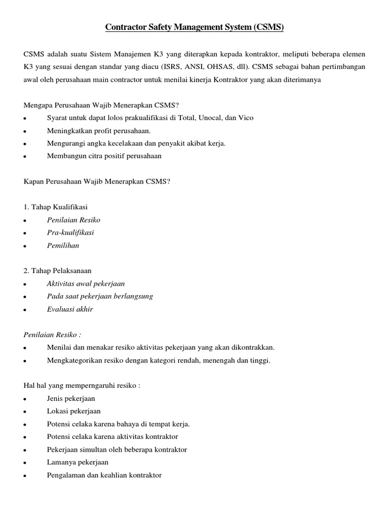 Contractor Safety Management System | PDF