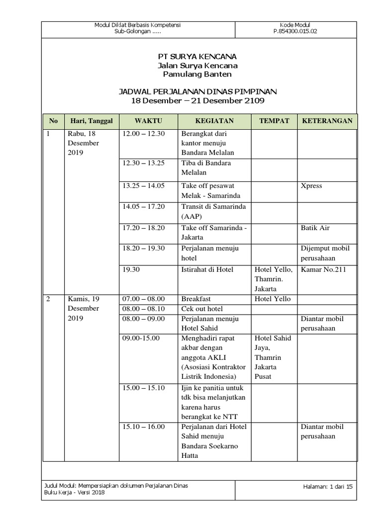 Jadwal Perjalanan Dinas | PDF