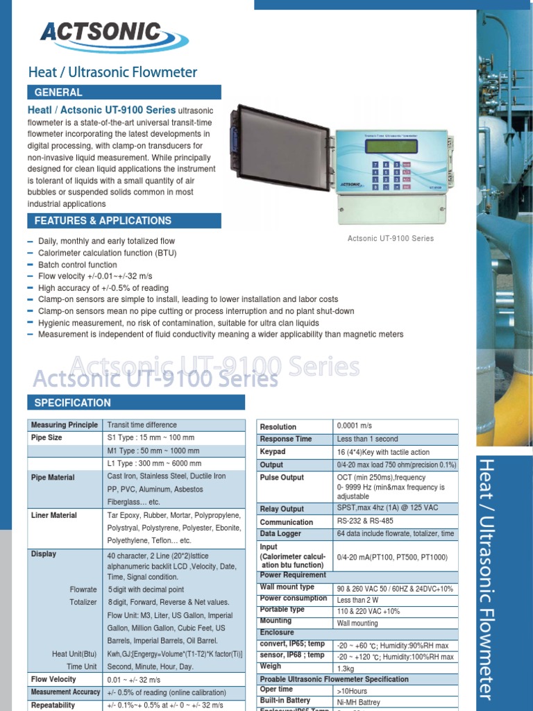 UT-9100F Fixed-Mounted Ultrasonic Flow-Meter | PDF | Flow Measurement ...