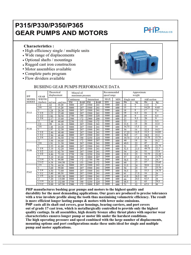 P315, P330, P350, P365Gear Pump | PDF | Torque | Pump