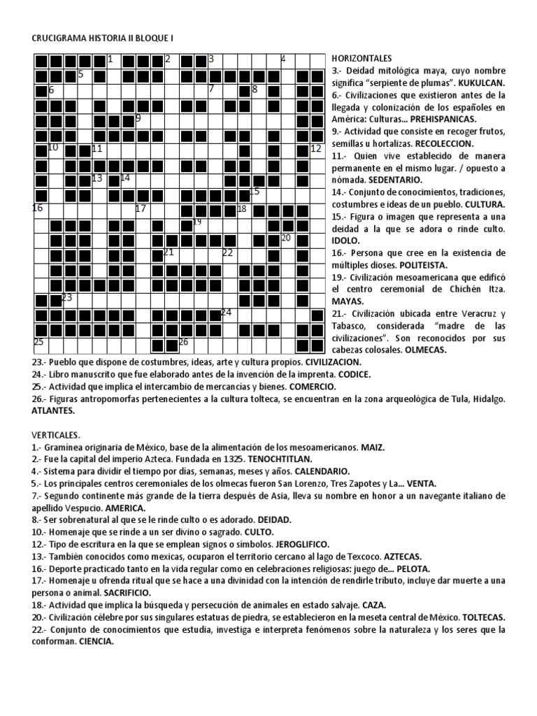 Crucigrama Historia Ii Bloque I | PDF | Mesoamérica | Civilización maya
