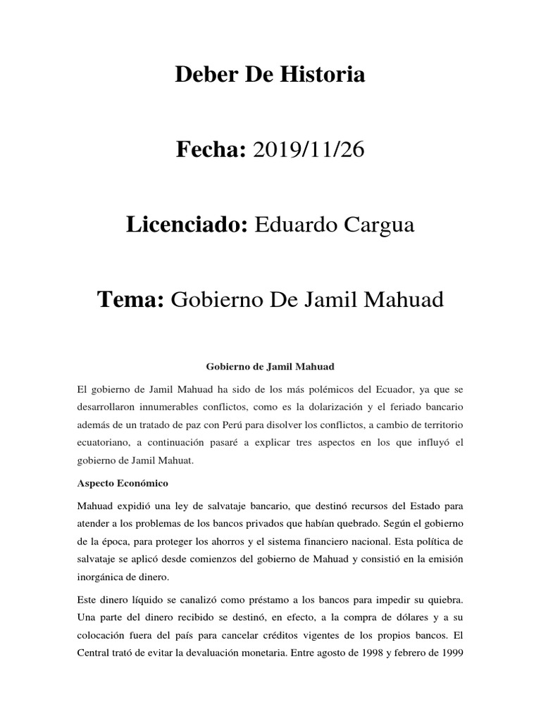Gobierno de Jamil Mahuad | PDF | Economias | Dinero