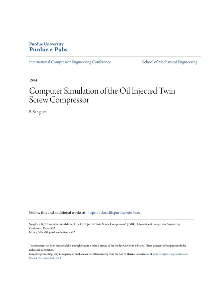 Computer Simulation of The Oil Injected Twin Screw Compressor PDF | PDF ...