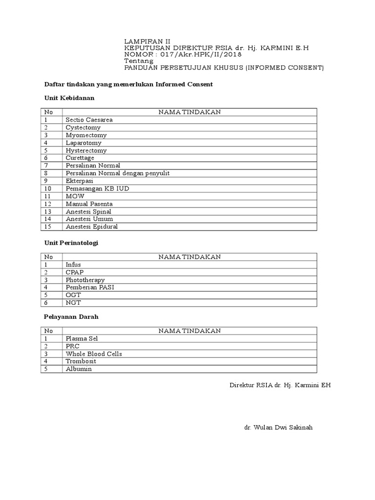 Daftar Tindakan Yang Memerlukan Informed Consent | PDF