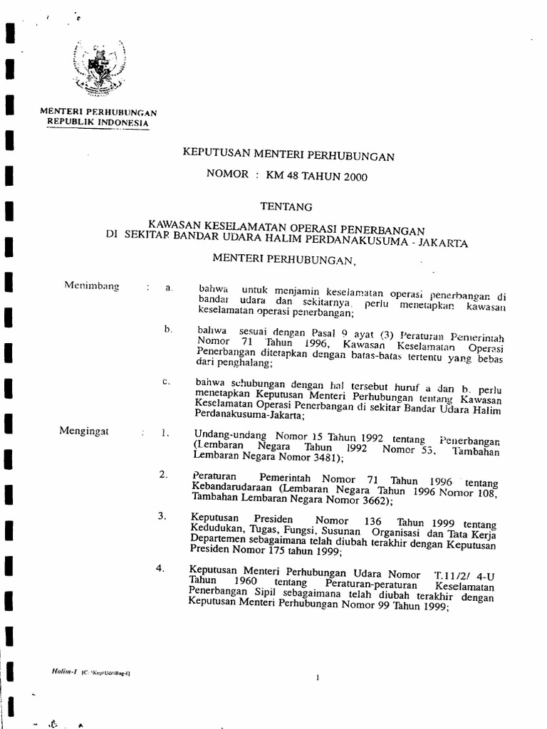 KM 48 Tahun 2000 Tentang KKOP Halim PDF | PDF