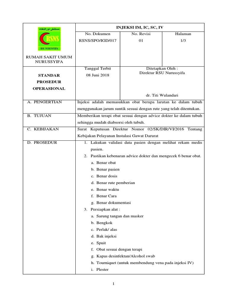 Prosedur Injeksi IM, IV, SC, IC | PDF