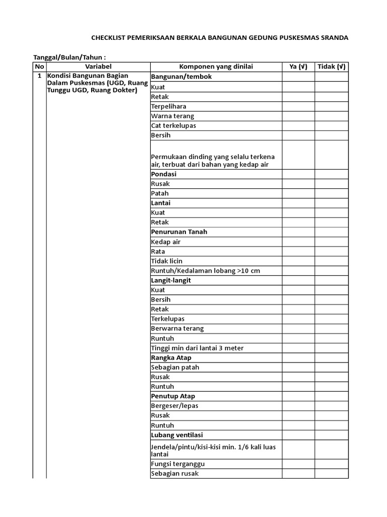 Form/check List Pemeliharaan Bangunan | PDF