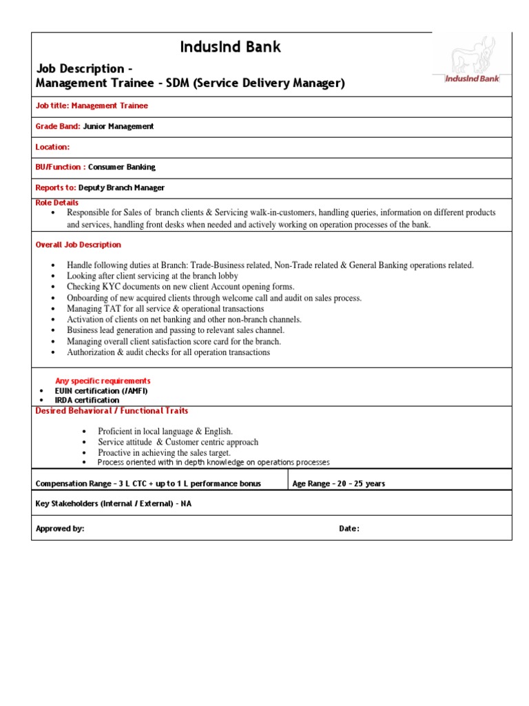 JD - Management Trainee SDM | PDF