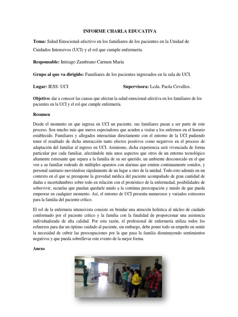 Informe Charla Educativa | PDF