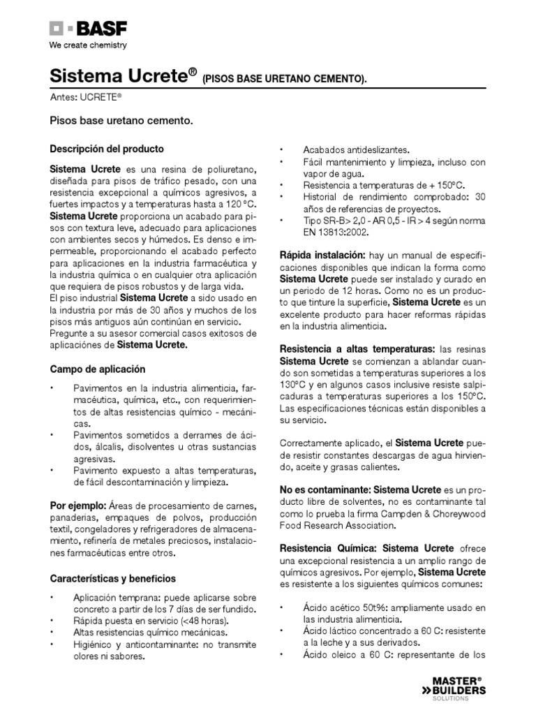 Basf Sistema Ucrete Tds | PDF | Ácido | Agua