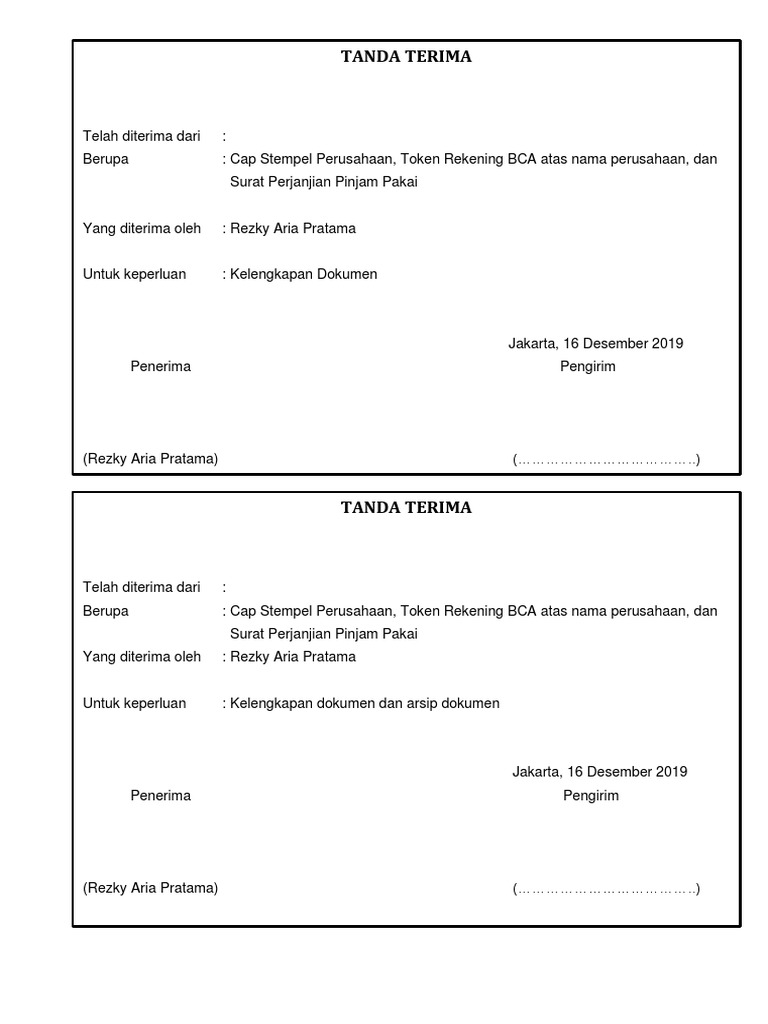 Contoh Tanda Terima Barang | PDF