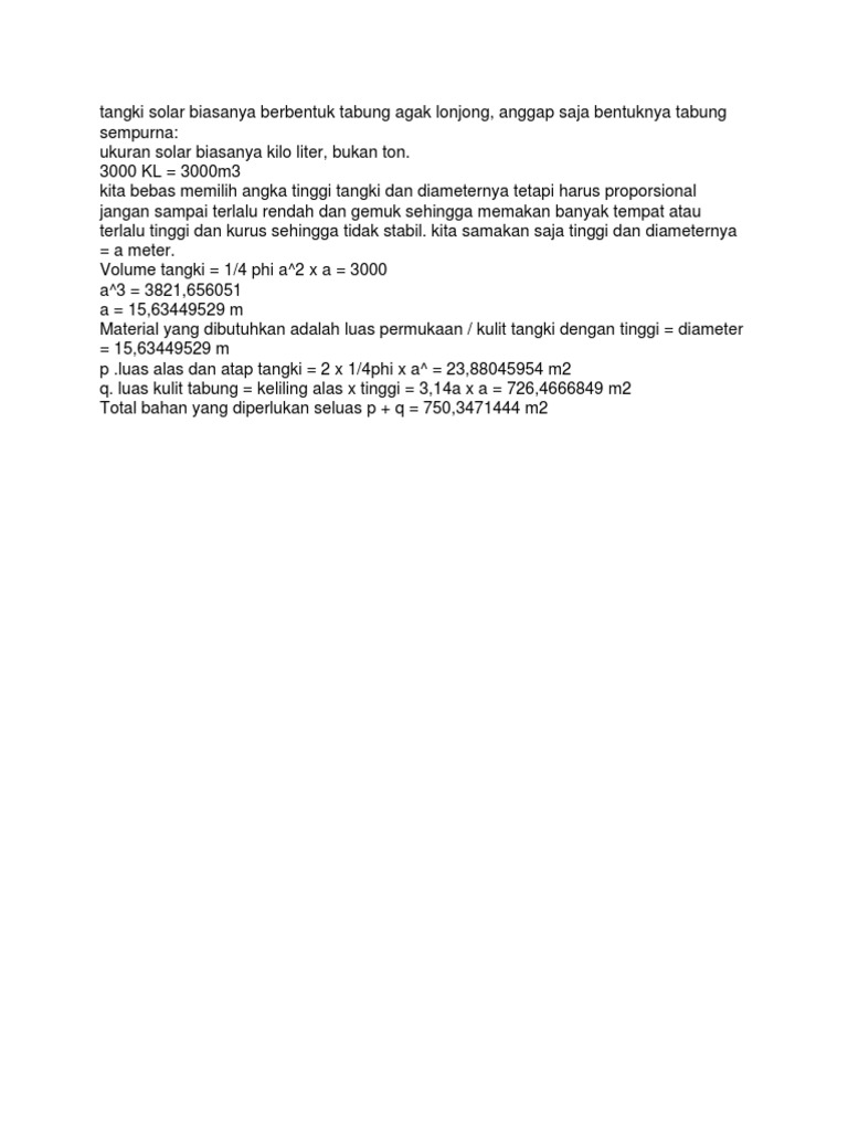 Rumus Volume Tangki Solar Tabung | PDF | Griya & Taman | Sains & Matematika