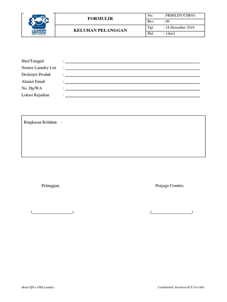 Form Keluhan Pelanggan | PDF