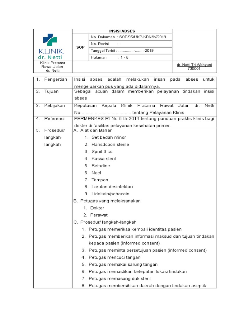 Ep 2.7.2.1 Sop Insisi Abses | PDF