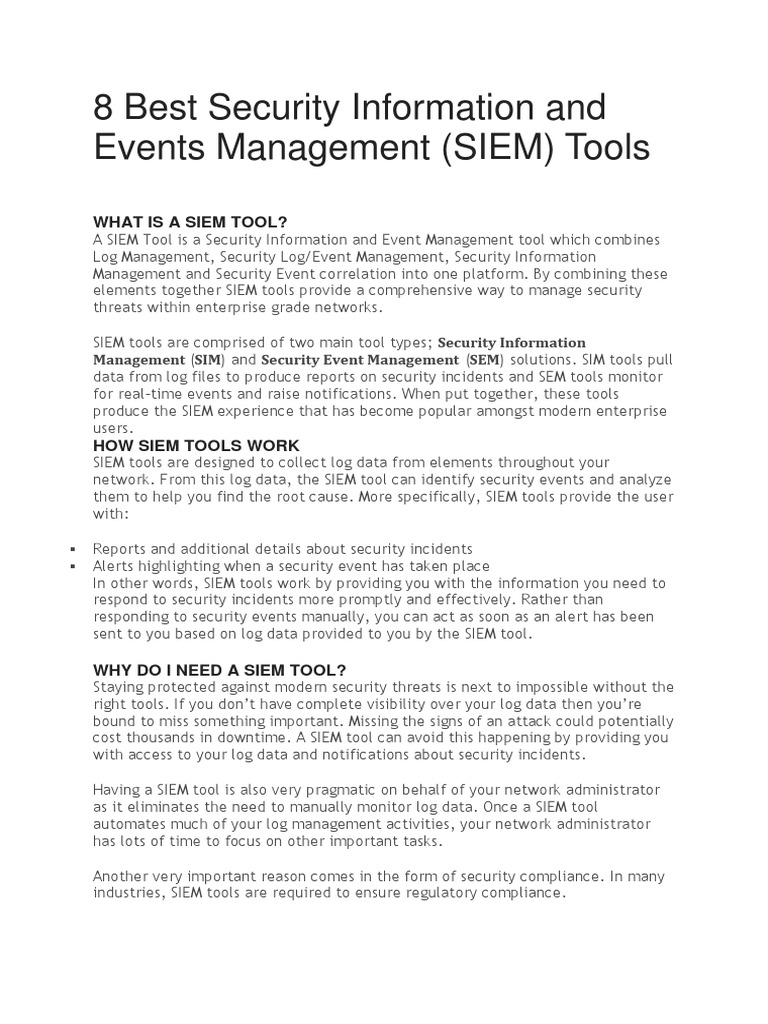 8 Best SIEM Solutions | PDF | Computer Security | Security