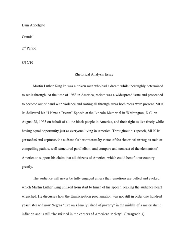 Dani Appelgate Rhetorical Analysis | PDF | Martin Luther King Jr.