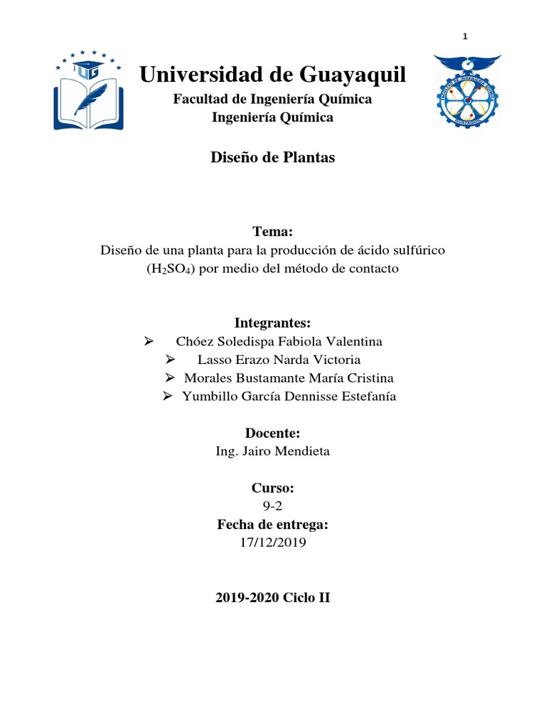 DISEÑO DE PLANTAS Final | PDF | Ácido sulfúrico | Dióxido de azufre