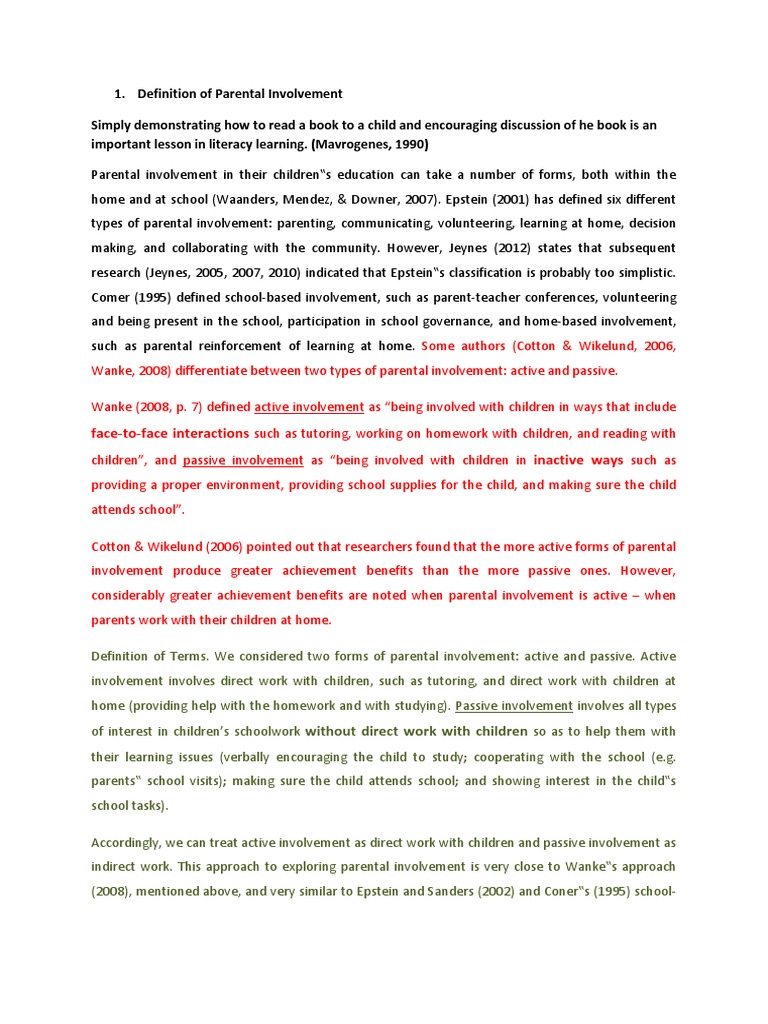 Definition of Parental Involvement | PDF | Hypothesis | Learning